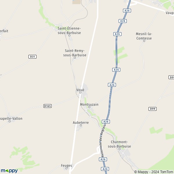 Plattegrond Voué : kaart van Voué (10150) en praktische info