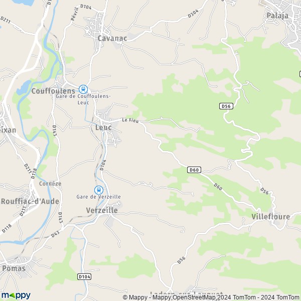 Plattegrond Leuc : kaart van Leuc (11250) en praktische info