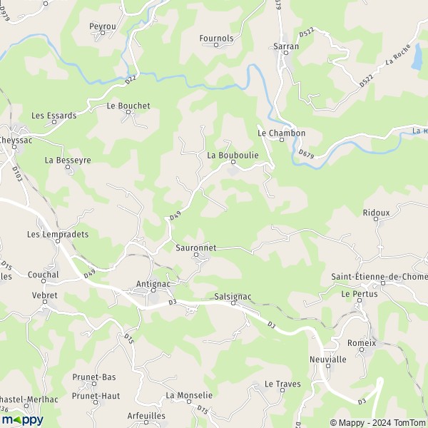 Plattegrond Antignac : kaart van Antignac (15240) en praktische info