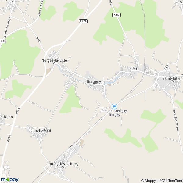 Plattegrond Bretigny : kaart van Bretigny (21490) en praktische info
