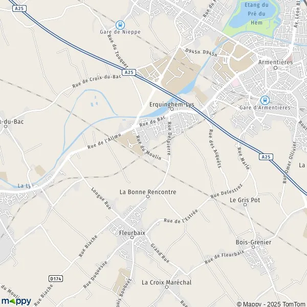 Plattegrond Erquinghem-Lys : kaart van Erquinghem-Lys (59193) en ...