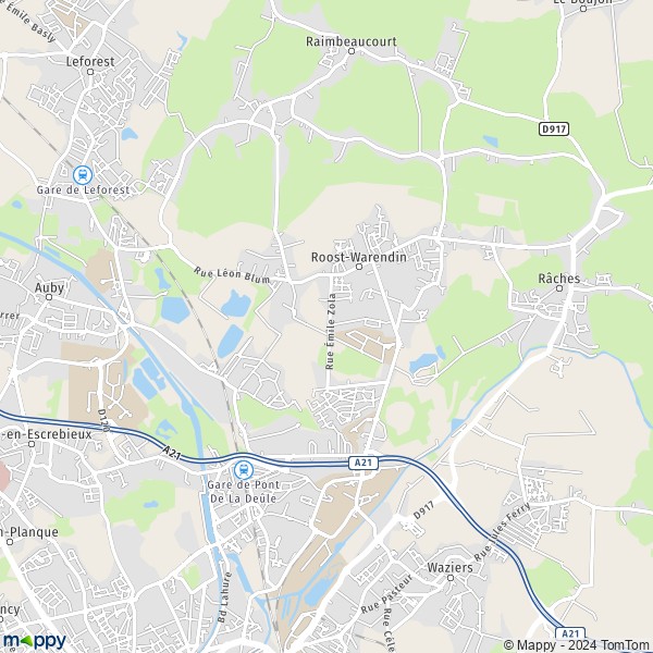 Plattegrond Roost-Warendin : kaart van Roost-Warendin (59286) en ...