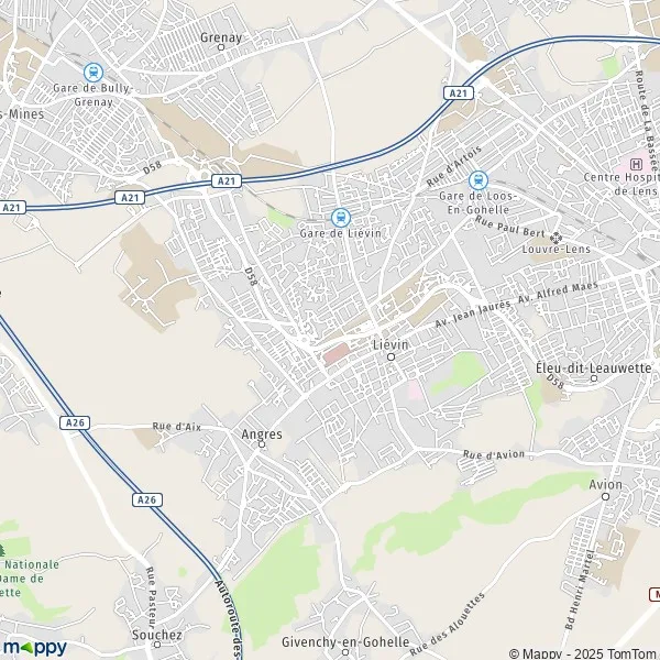 Plattegrond Liévin : kaart van Liévin (62800) en praktische info