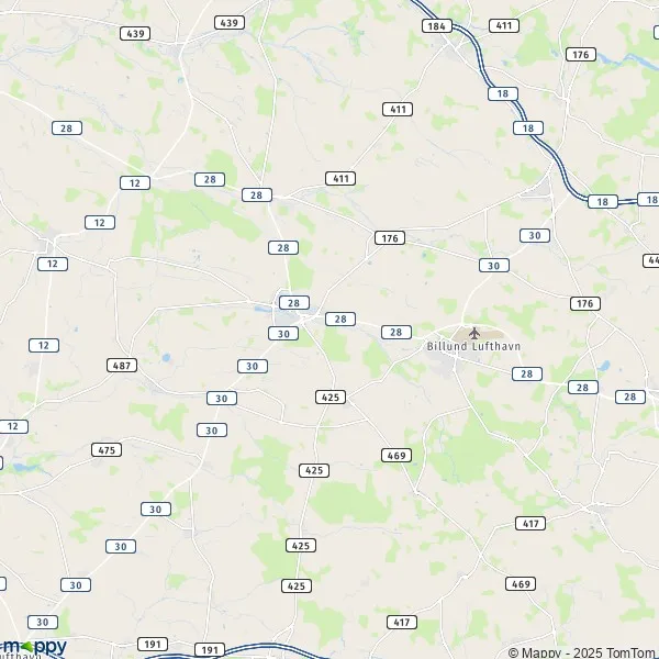 Plattegrond Billund : kaart van Billund (7184) en praktische info