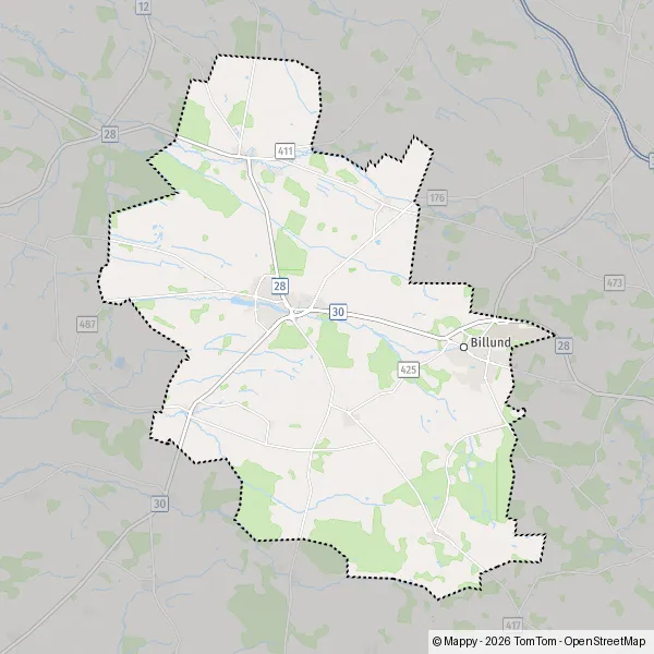 Plattegrond Billund : kaart van Billund (7190) en praktische info