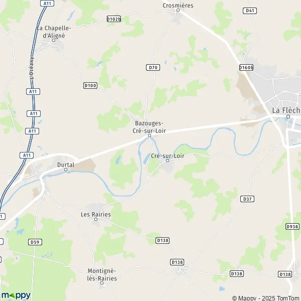 Plattegrond Bazouges-sur-le-Loir : kaart van Bazouges-sur-le-Loir ...