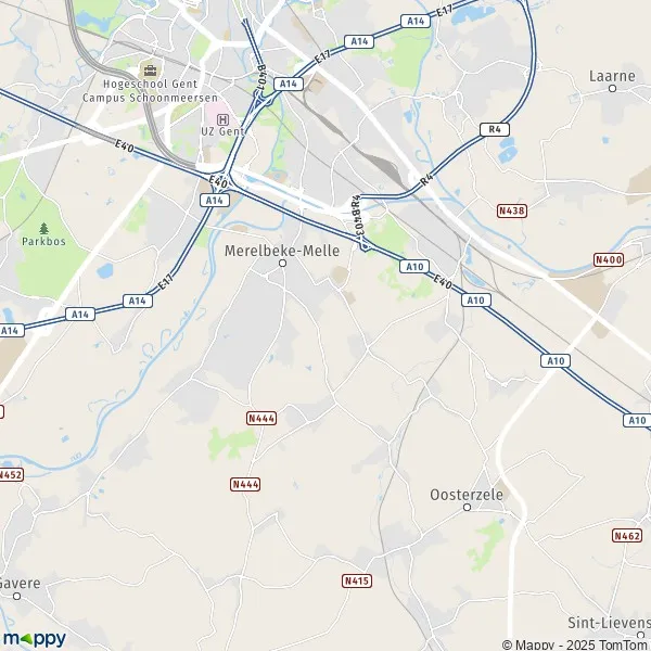 Plattegrond Merelbeke: kaart van Merelbeke (9820) en praktische info
