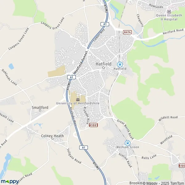 Plattegrond Hatfield : kaart van Hatfield, Welwyn Hatfield AL10 0 en ...