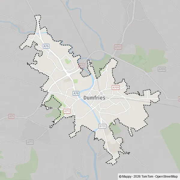 Plattegrond Dumfries : kaart van Dumfries, Dumfries and Galloway DG1 2 ...