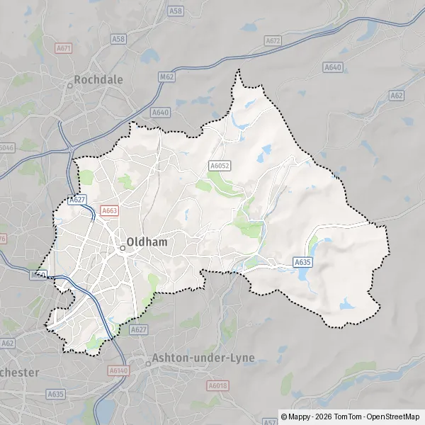 De kaart voor de stad Oldham M24 1-OL95 1