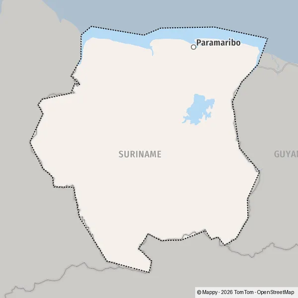 De kaart voor de Suriname