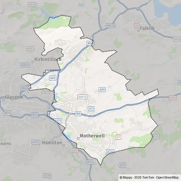 De kaart voor de Noord-Lanarkshire