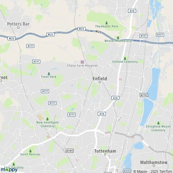 Plattegrond Enfield : kaart van Enfield (E4 8) en praktische info
