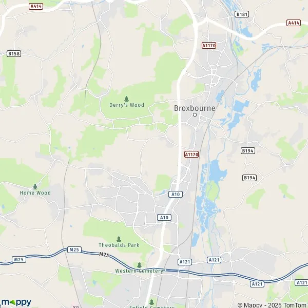 Plattegrond Broxbourne : kaart van Broxbourne (EN10 6) en praktische info