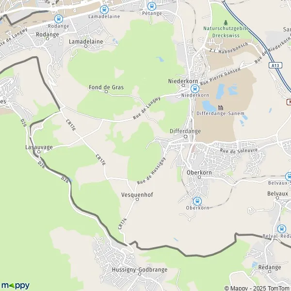 Plattegrond Differdange : kaart van Differdange (L) en praktische info