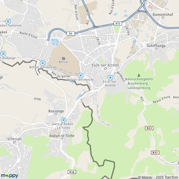 Plattegrond Esch-sur-Alzette : kaart van Esch-sur-Alzette (L) en ...