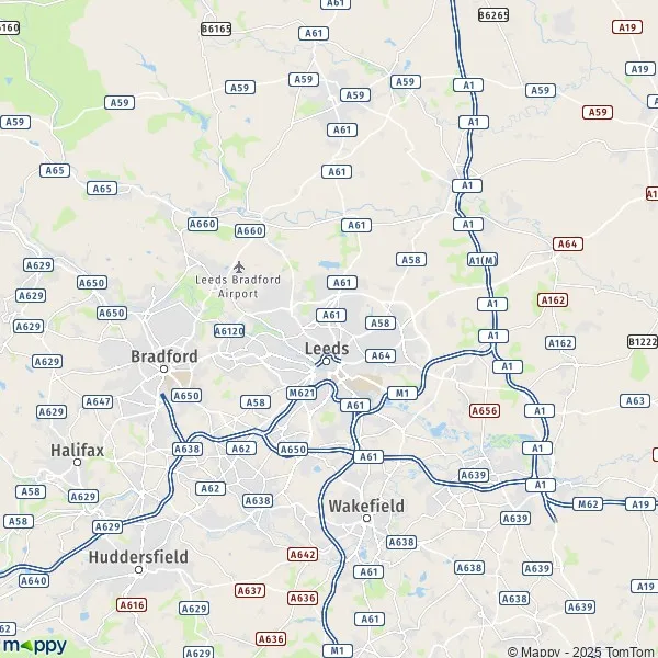 Plattegrond Leeds : kaart van Leeds (LS1 1) en praktische info